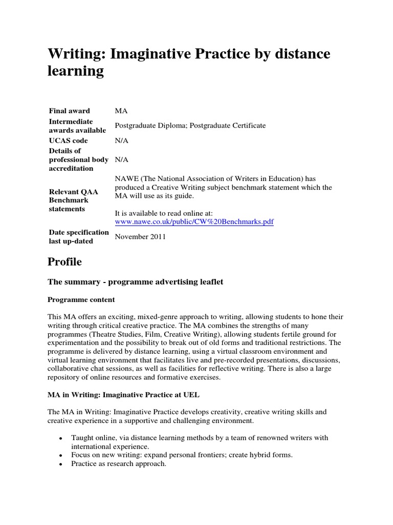 MA in Writing: Imaginative Practice Online | PDF | Thesis | Educational ...