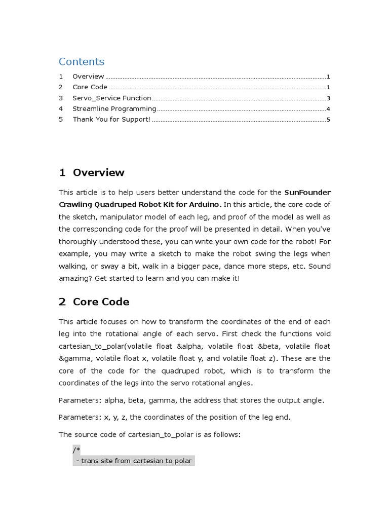 Code Explaination For Quadruped Crawling Robot Kit For Arduino | PDF ...