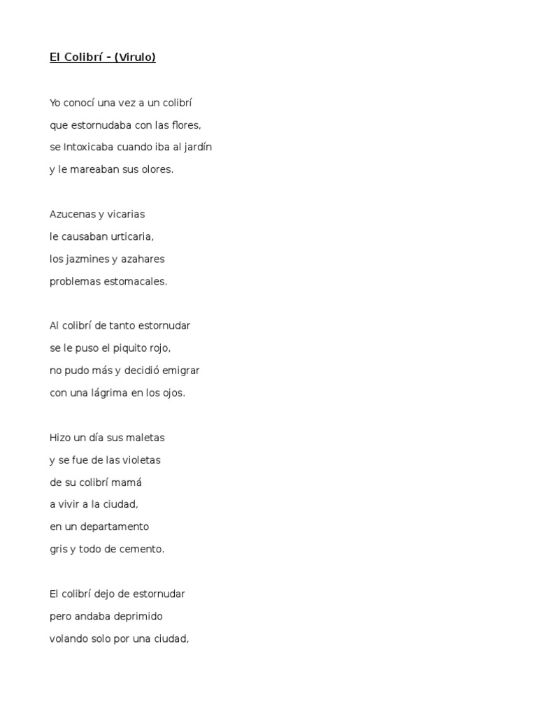 El Colibrí - Virulo - Letra | PDF