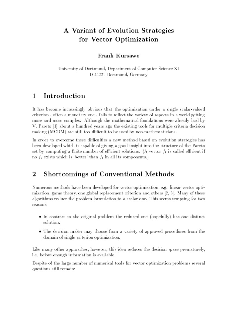 An Evolution Strategy Algorithm for Finding the Pareto Frontier in ...