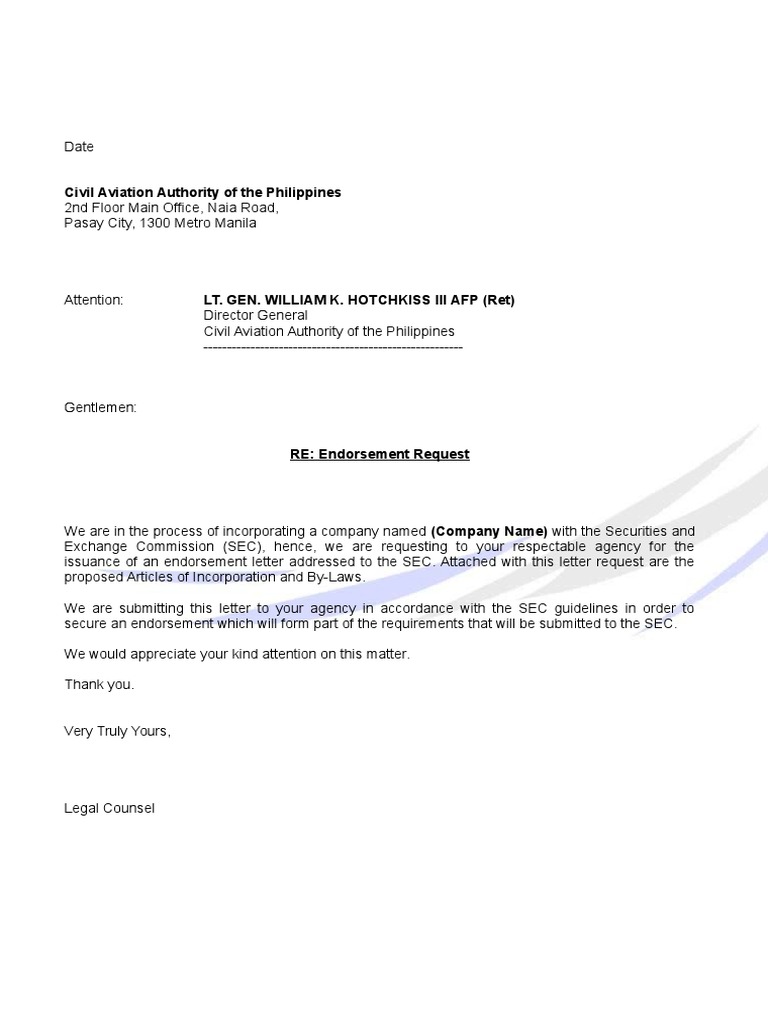 Endorsement CAAP Letter Sample | PDF