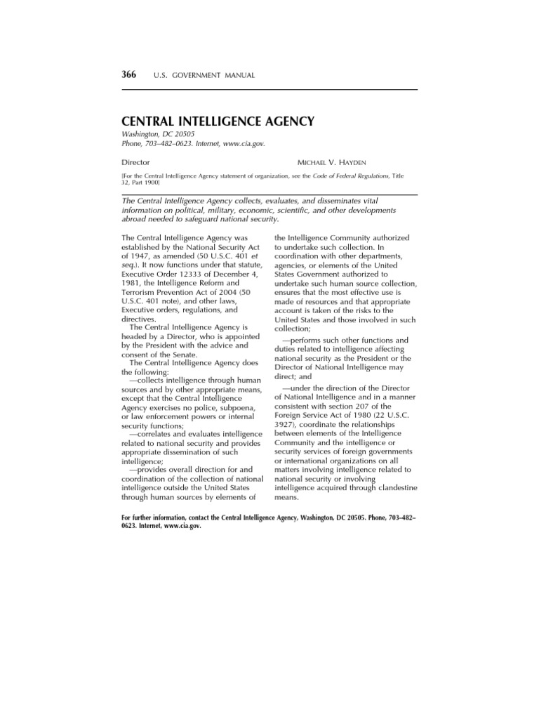 Central Intelligence Agency: Washington, DC 20505 Phone, 703-482-0623 ...