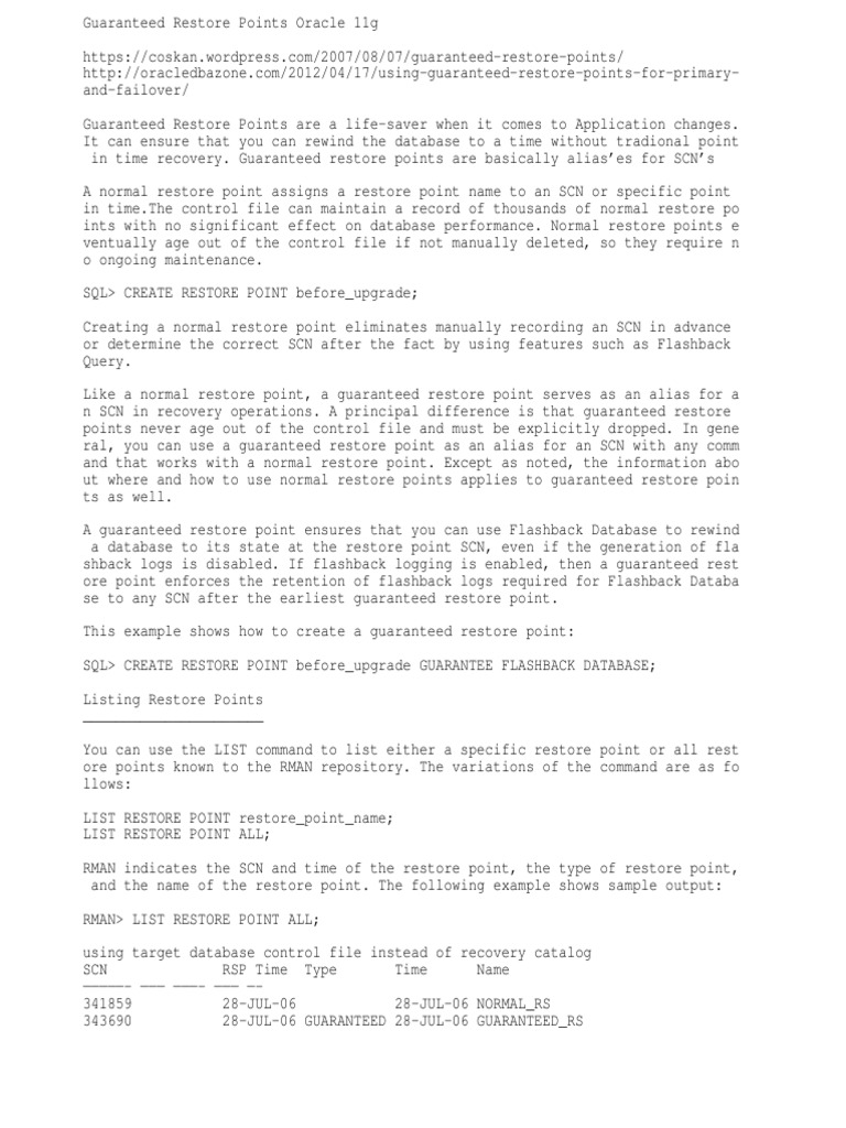 Guaranteed Restore Points Oracle 11g Data Guard - Switchover | PDF | Oracle Database | Databases