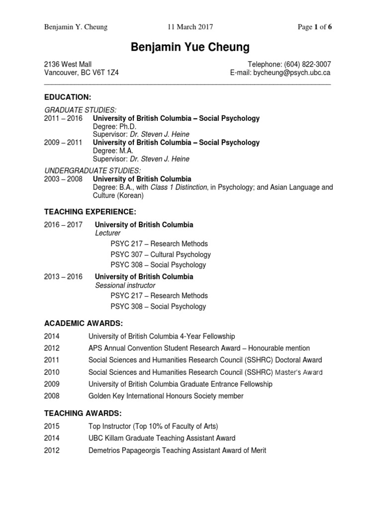 Benjamin Yue Cheung: Education | PDF | Teaching Assistant ...
