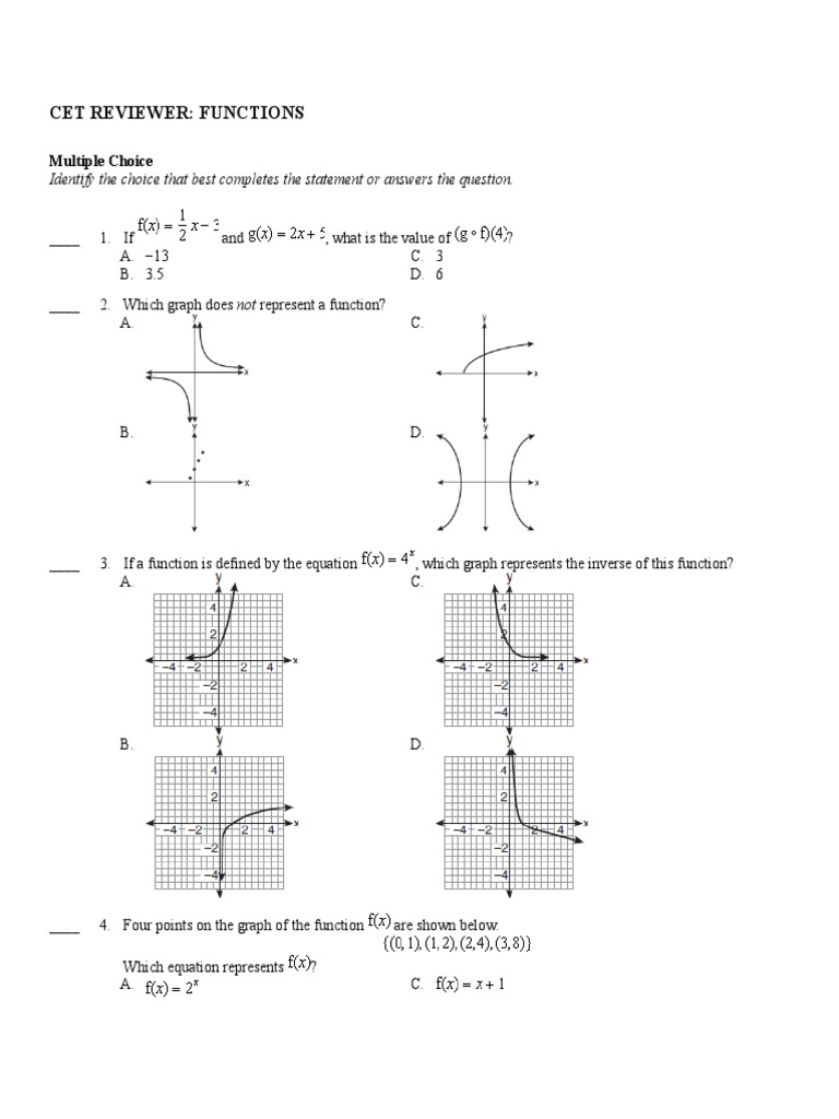 Cet Reviewer Functions | PDF | Function (Mathematics) | Analysis