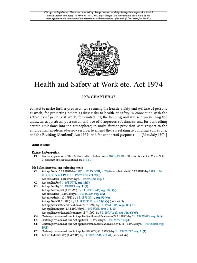 Health and Safety at Work Act 1974 Updates | PDF | Safety | Employment