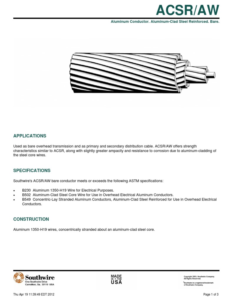 Southwire Bare Acsr Aw | Manufactured Goods | Building Engineering