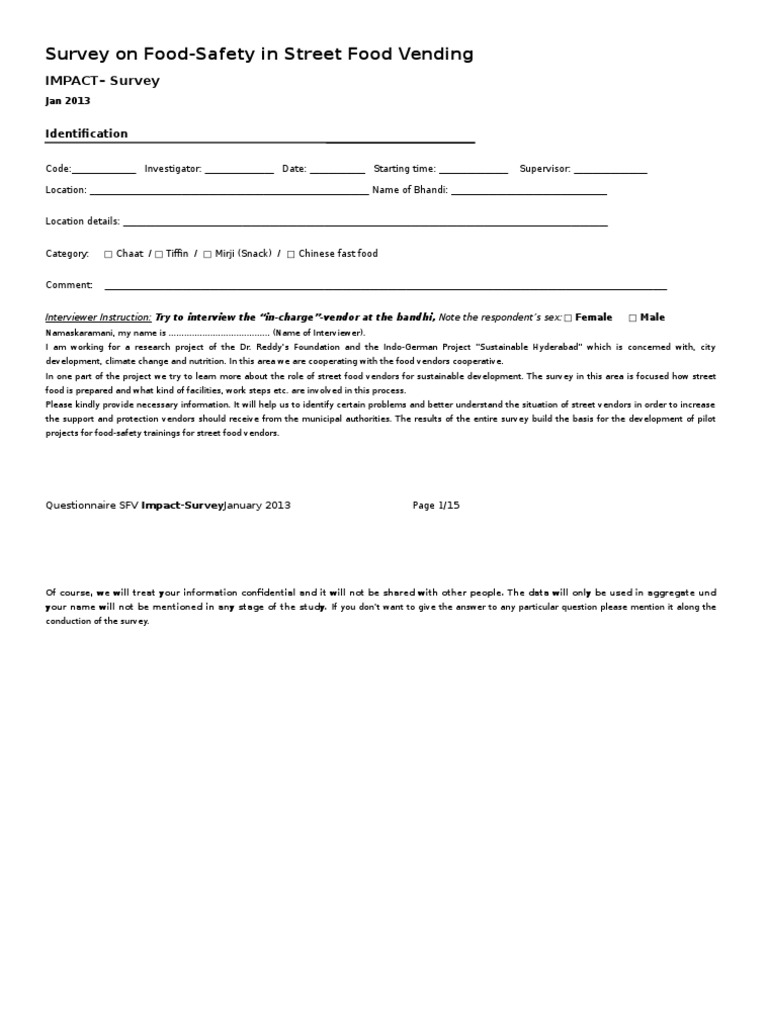 Survey On Food-Safety in Street Food Vending | PDF | Survey Methodology ...