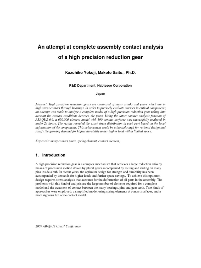 An Attempt at Complete Assembly Contact Analysis of A High Precision ...