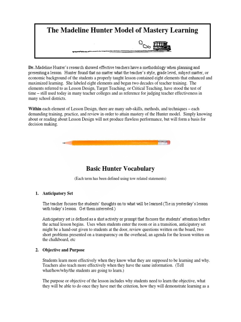 Madeline Hunter's Mastery Learning Model | PDF | Lesson Plan | Learning