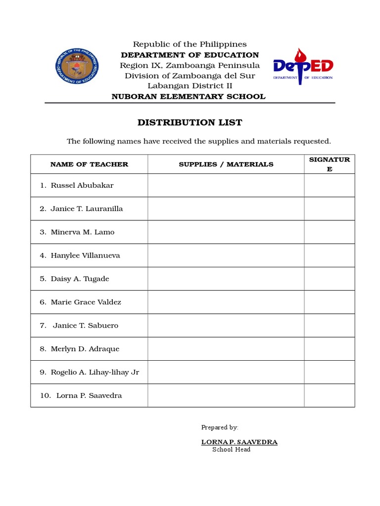 Teaching Materials Distribution List | PDF