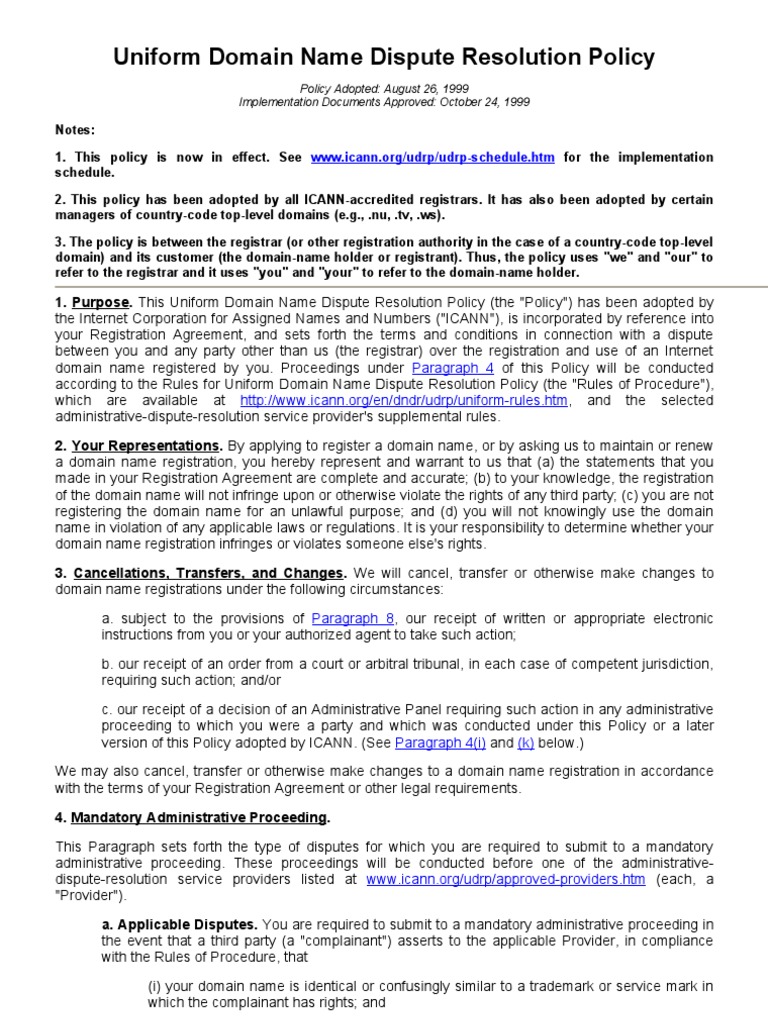 ICANN Domain Dispute Resolution Policy | PDF | Domain Name | Domain ...