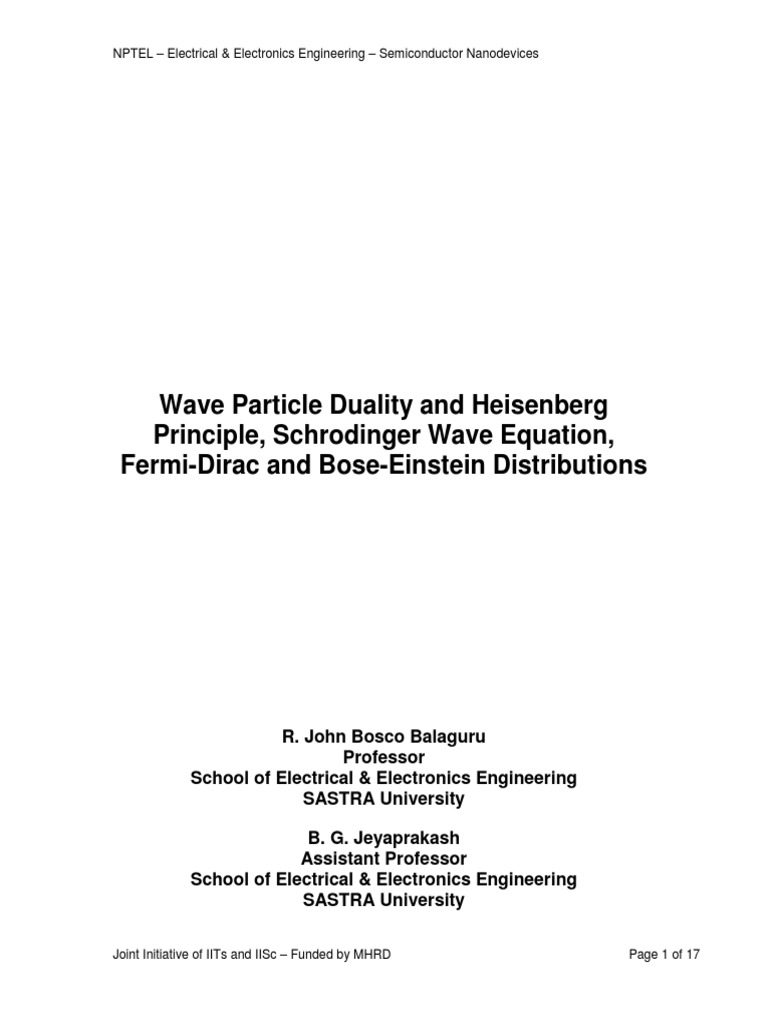 Wave Particle Duality and Heisenberg Principle, Schrodinger Wave ...