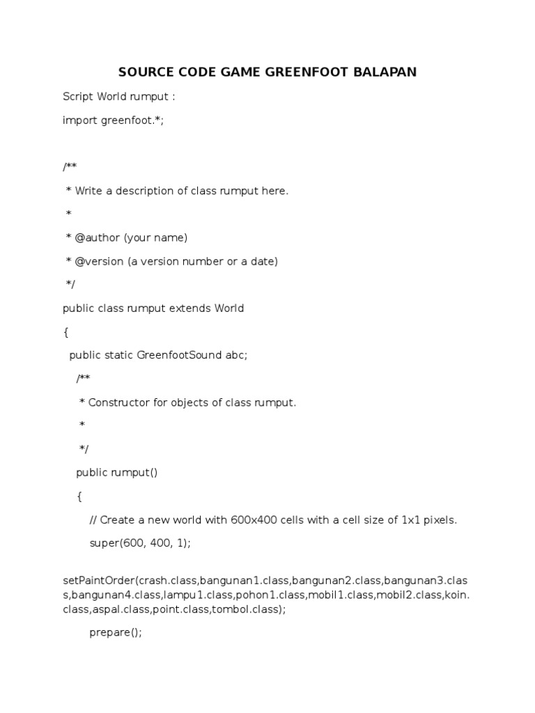 Source Code Game Greenfoot Balapan Pdf Programming Paradigms Object Oriented Programming