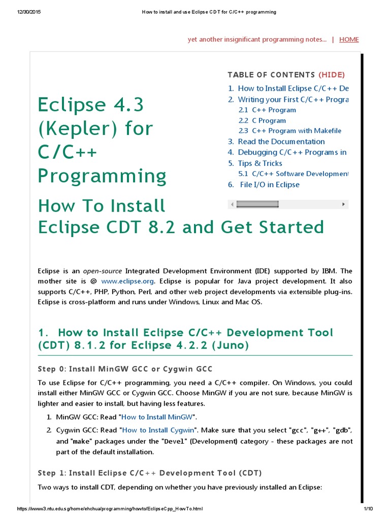 How To Install and Use Eclipse CDT For C - C++ Programming PDF | PDF | Eclipse (Software ...