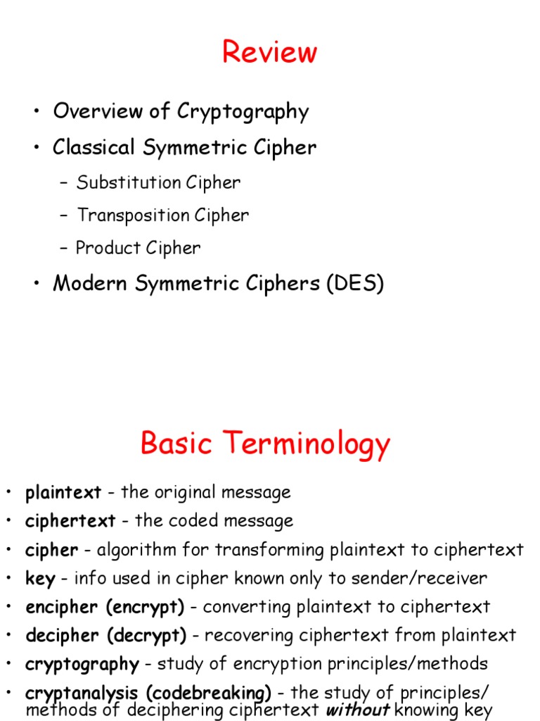 Review: - Overview of Cryptography - Classical Symmetric Cipher | PDF | Cipher | Cryptography