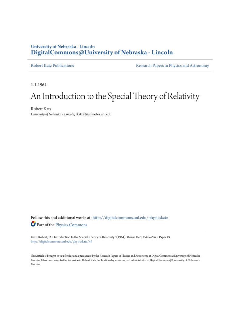 Introduction To Special Theory of Relativity | PDF | Special Relativity ...