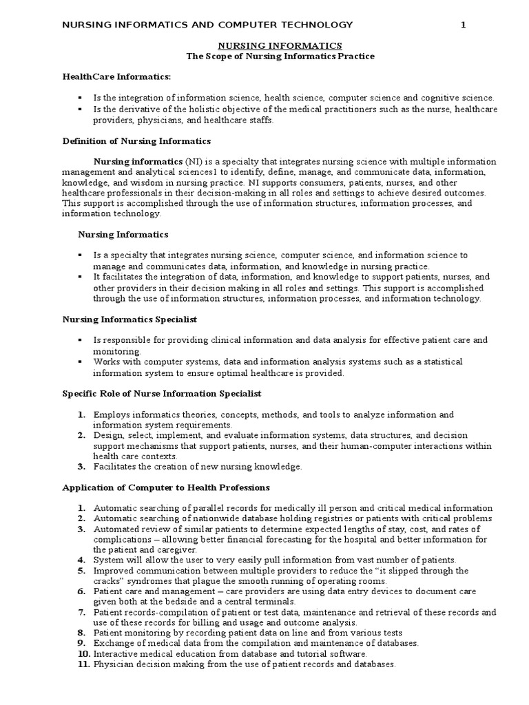 Nursing Informatics Hand Outs | PDF | Electronic Health Record | Health ... Nursing Informatics Hand Outs | PDF | Electronic Health Record | Health ...