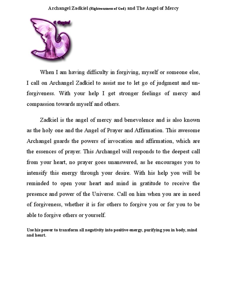 Archangel Zadkiel: Angel of Forgiveness | PDF | Michael (Archangel) | Angel