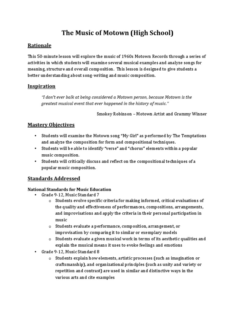 The Music of Motown (HS) | PDF | Song Structure | Performing Arts