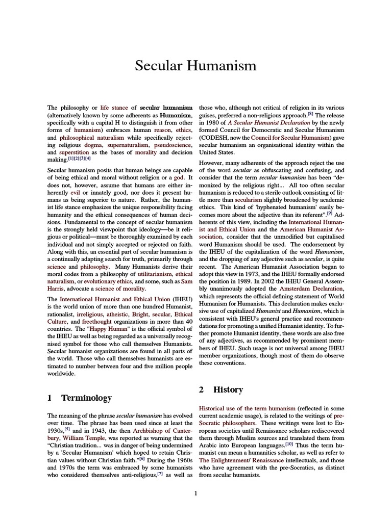 Secular Humanism: 1 Terminology 2 History | PDF | Ethical Theories ...