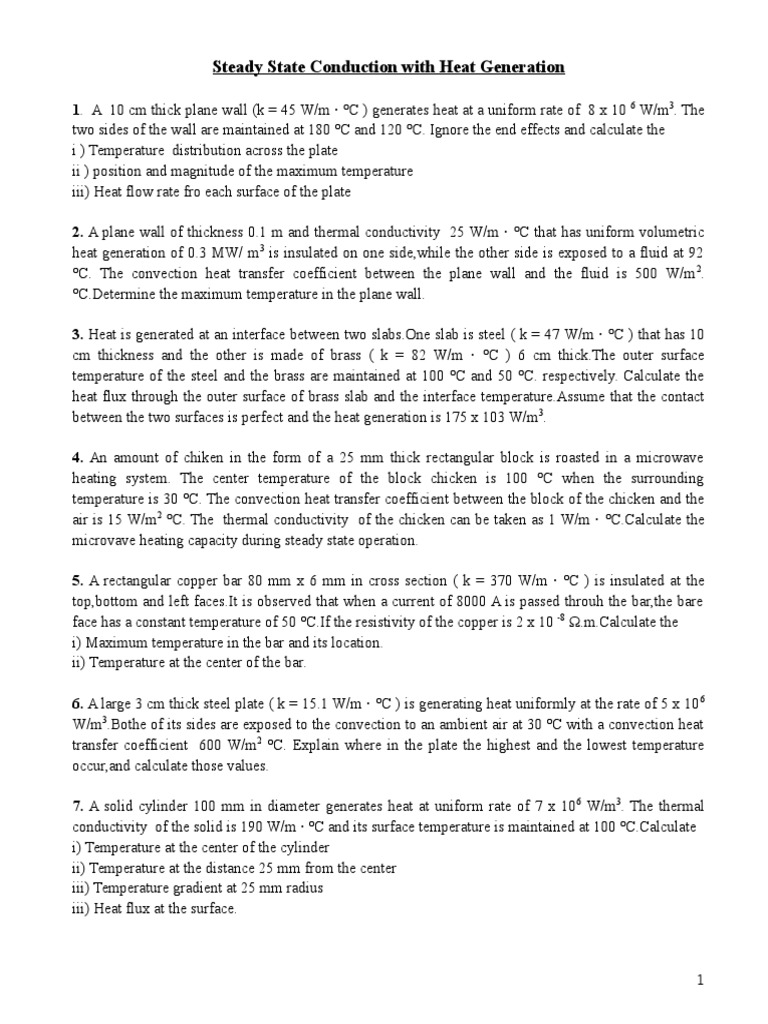 4.1 Prob Sheet S S C With Heat Generation | PDF | Thermal Conductivity ...