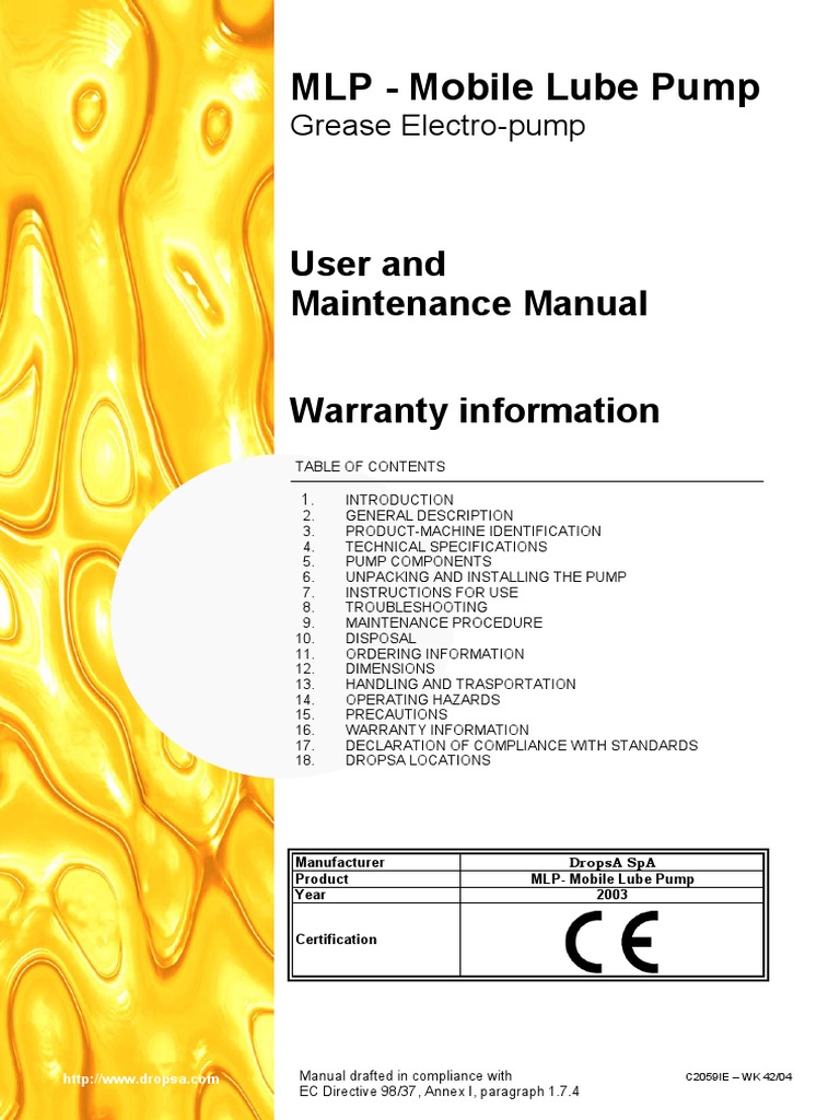 MLP - Mobile Lube Pump: User and Maintenance Manual Warranty ...
