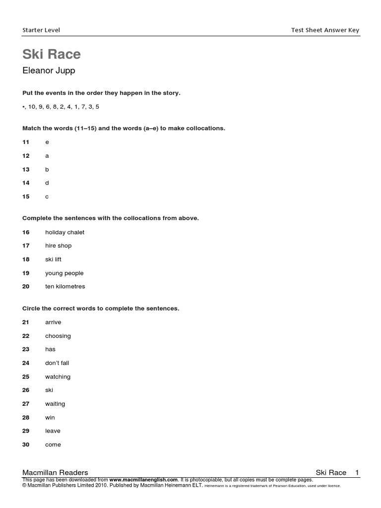 Ski Race Test Answer Key | PDF