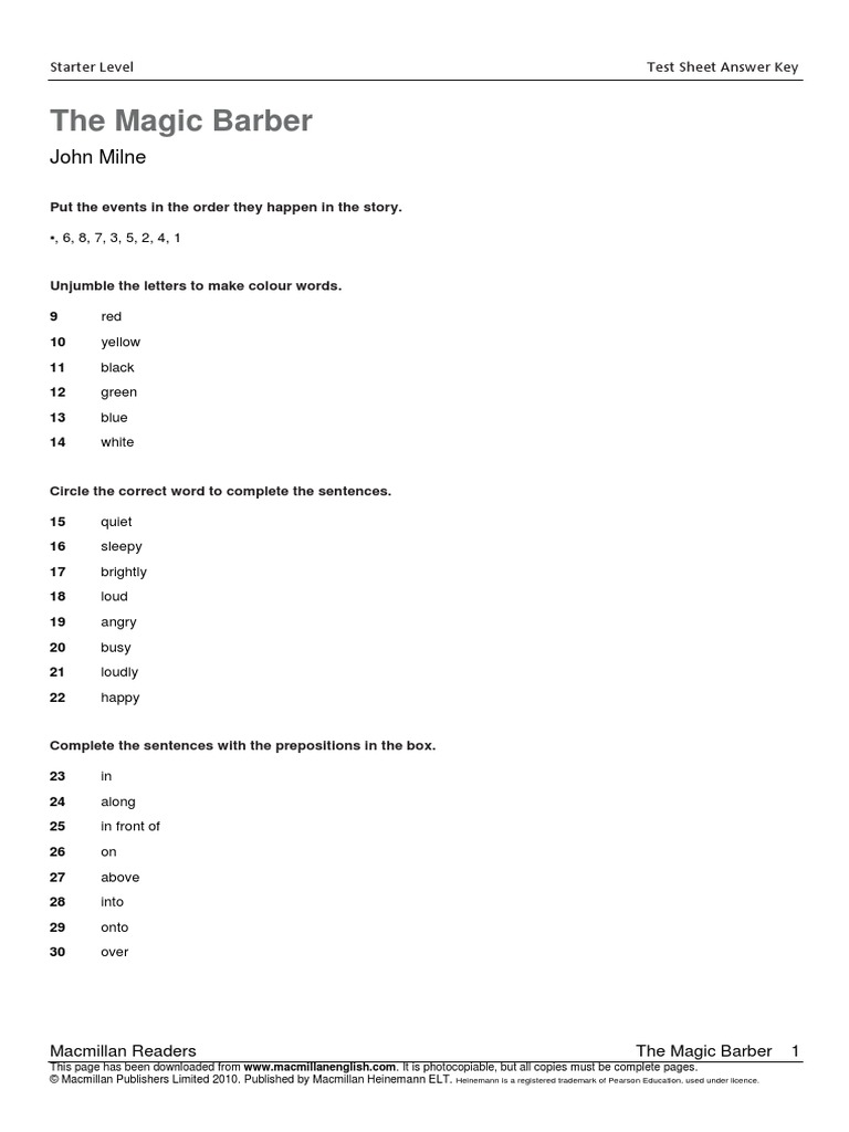 The Magic Barber Test Answer Key | PDF