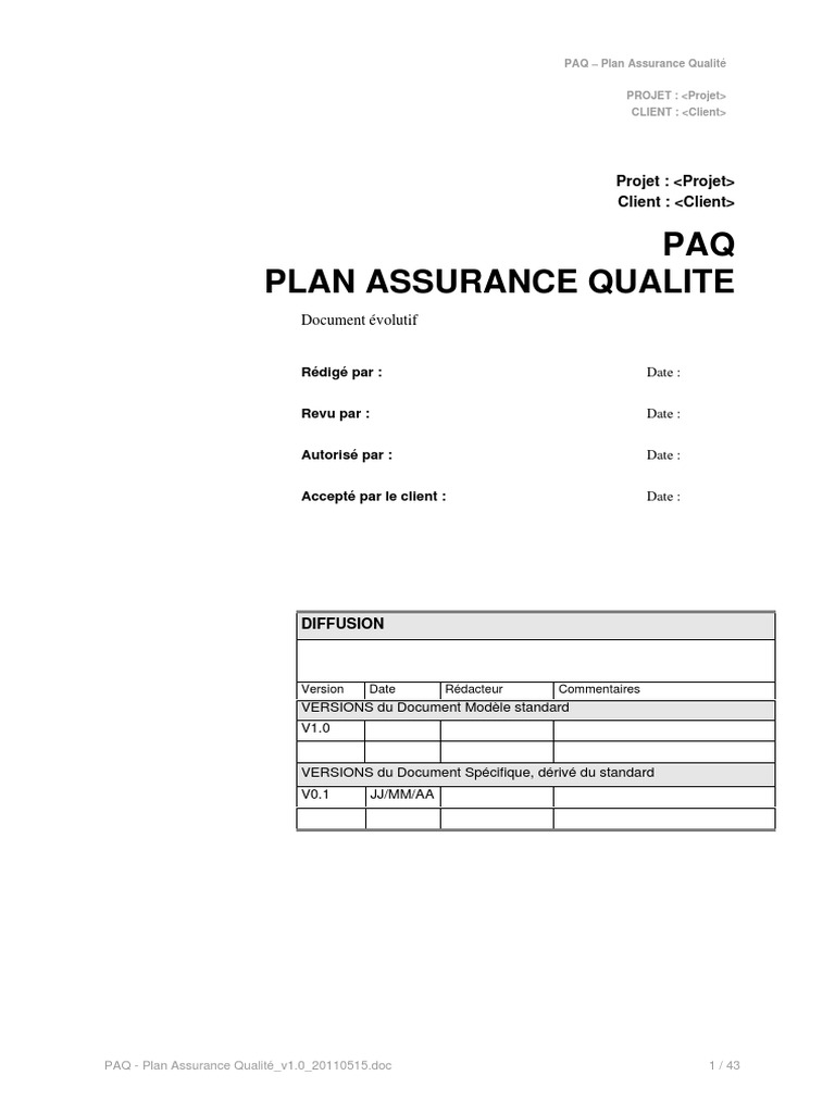 PAQ - Plan Assurance Qualité - v1.0 - 20110515 | PDF | Analyse du cycle ...