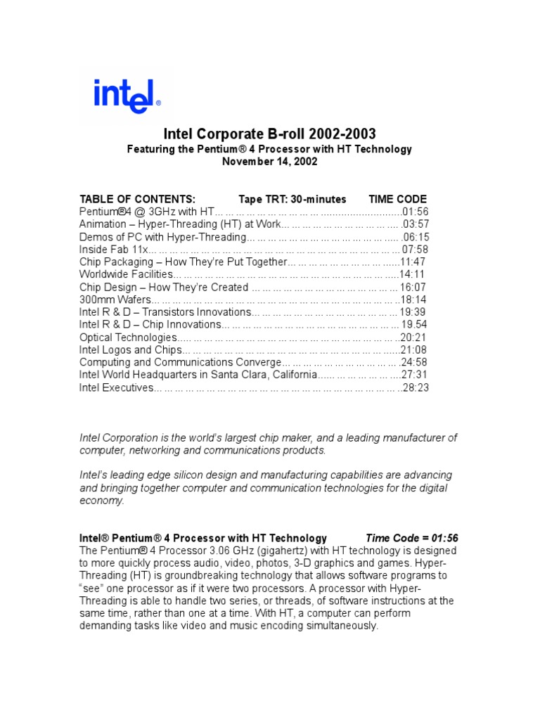 Intel Corporate B-Roll 2002-2003: Featuring The Pentium® 4 Processor ...