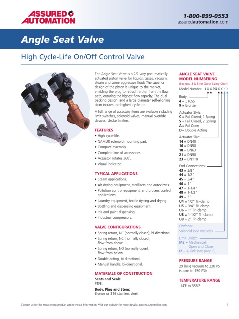 Angle Seat Valve: High Cycle-Life On/Off Control Valve | PDF | Valve ...