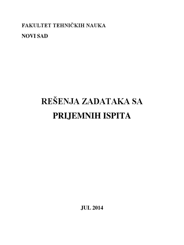 Zadaci Sa Prijemnog Ispita FTN | PDF