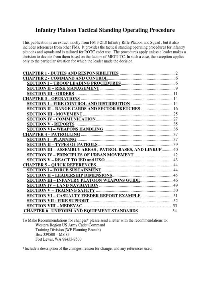 Infantry Platoon Tactical Standing Operating Procedure | PDF ...