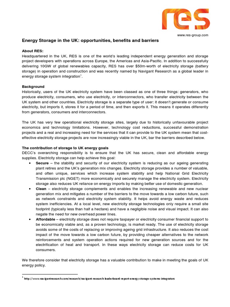 RES Energy Storage Briefing | Download Free PDF | Energy Storage ...