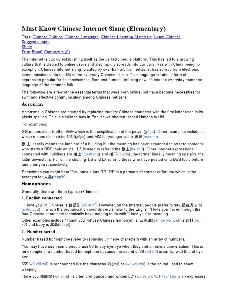 Essential Chinese Internet Slang Guide | PDF | Language Arts ...