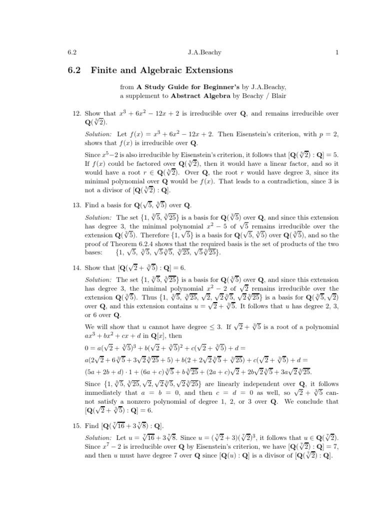 6.2 Finite and Algebraic Extensions | PDF | Field (Mathematics) | Group Theory