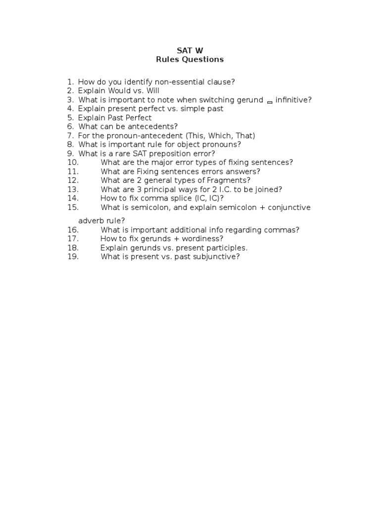 SAT Writing Rules and Grammar Guide | PDF | Language Arts & Discipline ...