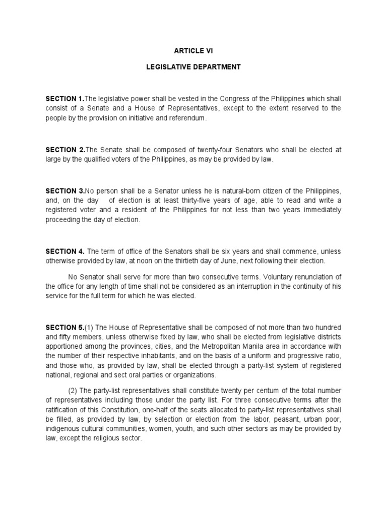 ARTICLE VI Legislative Department - Executive Department | PDF