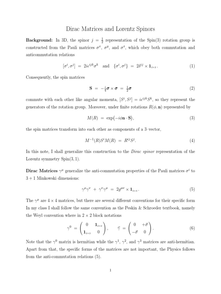 Dirac Matrices and Lorentz Spinors | PDF | Spin (Physics) | Matrix ...