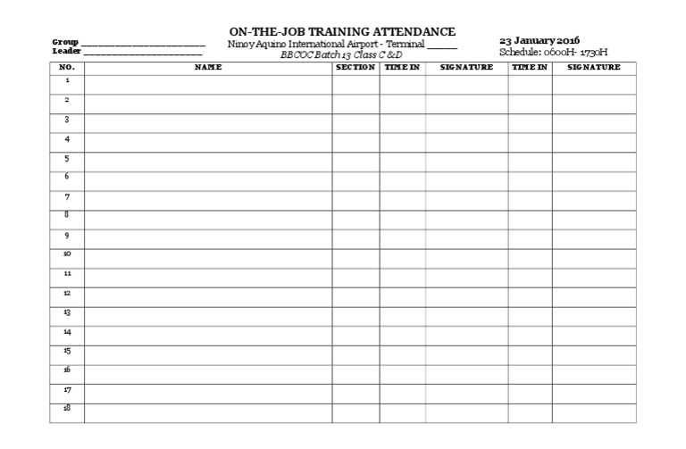 OJT Attendance Sheet for Airport Training | PDF | Computers ...