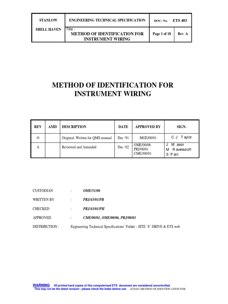 Ets403 Method of Identification For Instrument Wiring | PDF ...