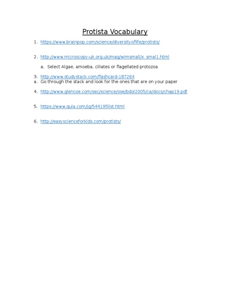 Protista Vocabulary Resources | PDF
