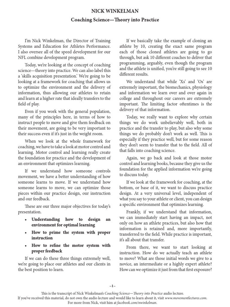 Nick Winkelman Coaching Science | PDF | Attention | Expert