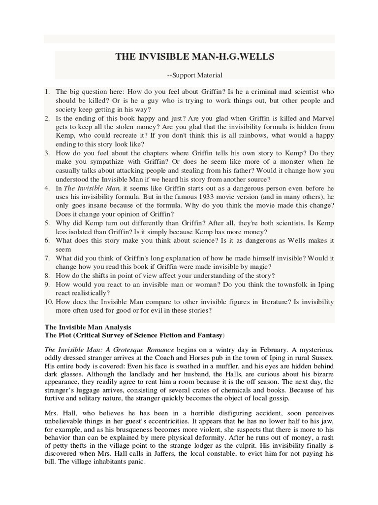 The Invisible Man Support Material-P Banerjee, PGT English | PDF | The ...