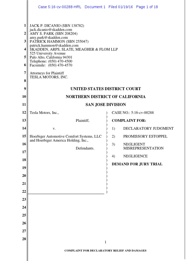 Tesla Complaint | PDF | Lawsuit | Complaint