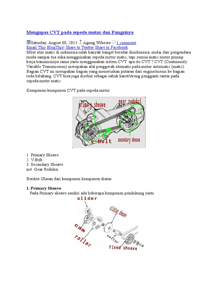 Mengupas CVT Pada Sepeda Motor Dan Fungsinya | PDF | Teknologi & Rekayasa