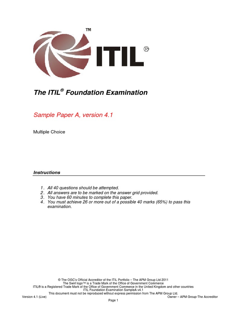 ITIL Foundation Examination Sample A v4.1 Combined | PDF | Itil ...