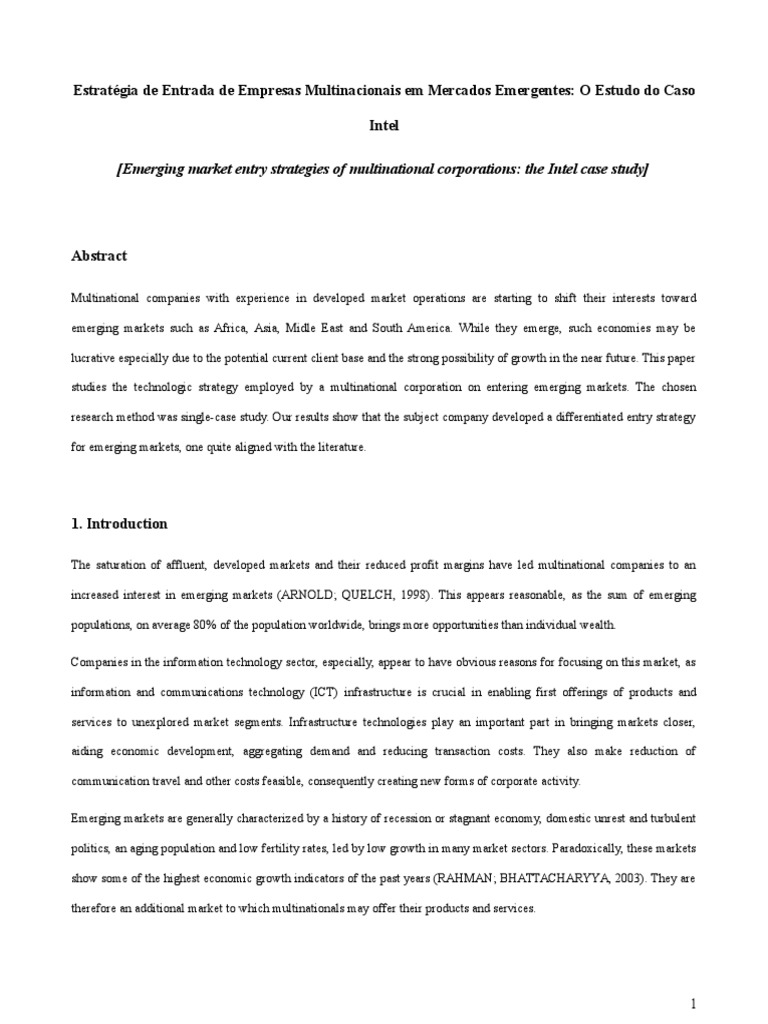 Emerging Market Entry Strategies of Multinational Corporations: The ...