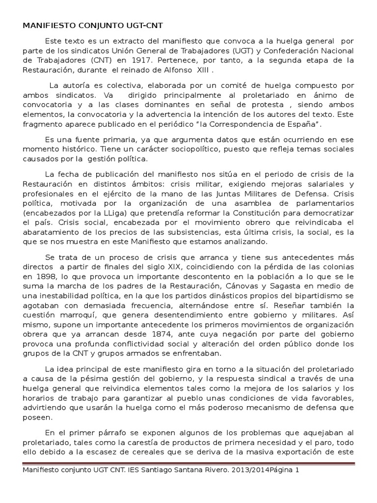 Comentario de Ugt y CNT | PDF | Anarquismo | España franquista